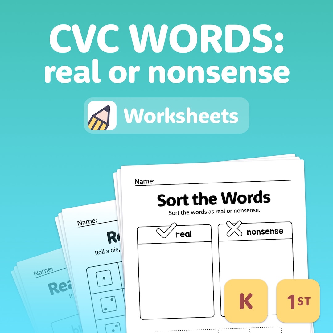 Real or Nonsense Words Worksheets | 1st Grade & Kindergarten CVC Words ...