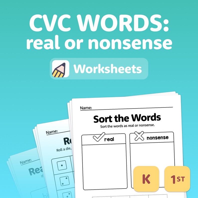 Real or Nonsense Words Worksheets | 1st Grade & Kindergarten CVC Words ...