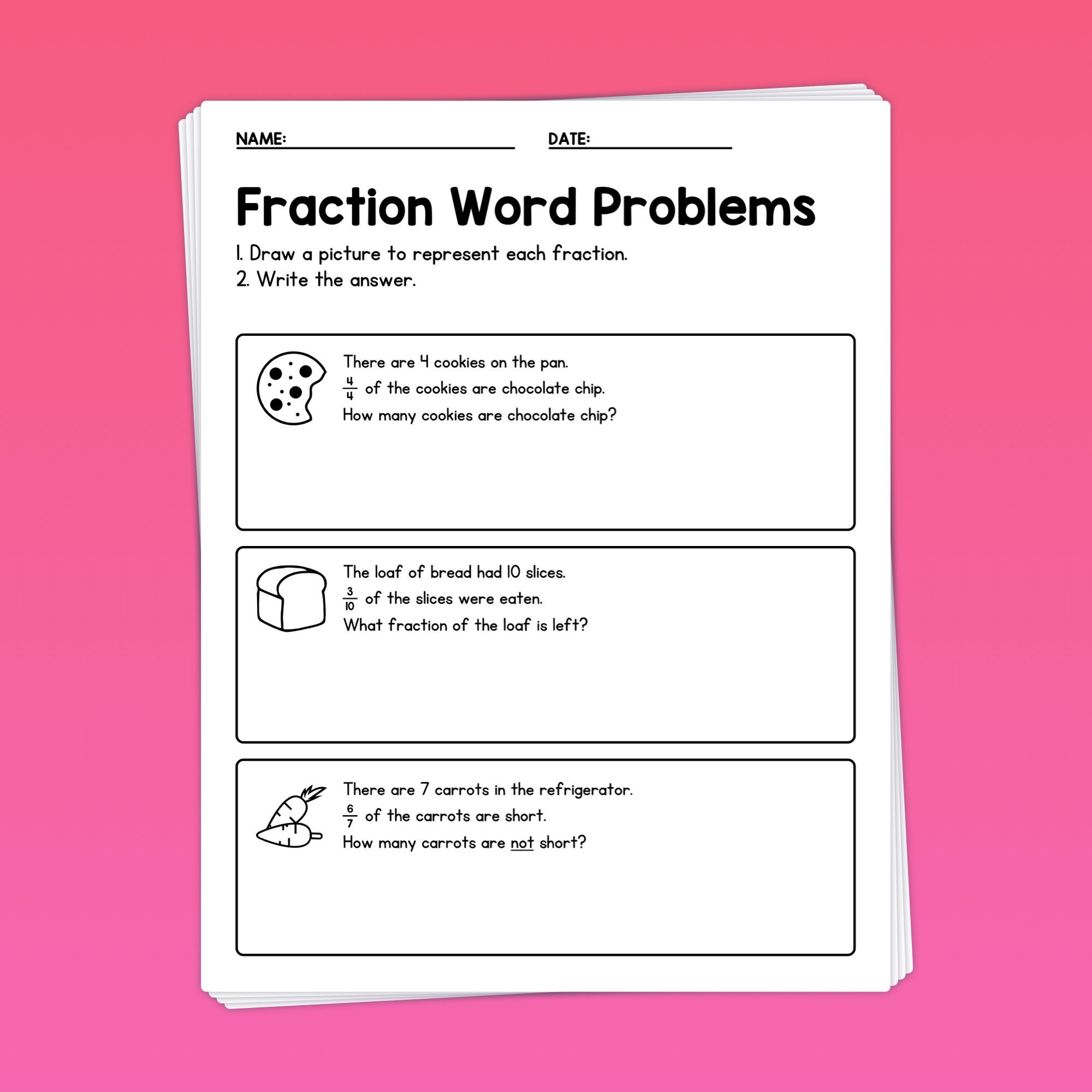 No Prep Fraction Worksheets 2nd, 3rd, 4th Grade Common Core Math ...