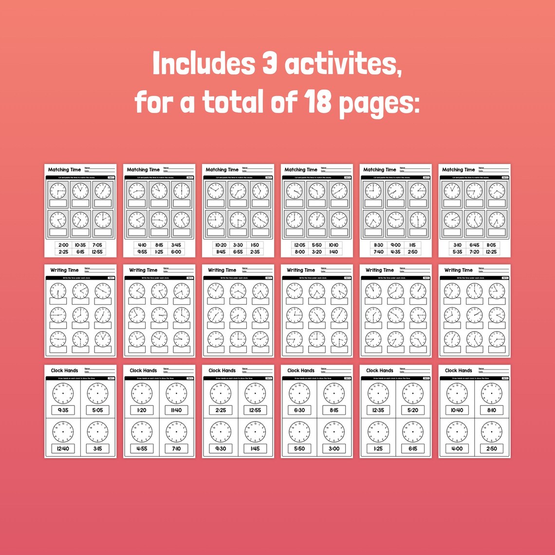 Telling Time to 5 Minutes Worksheets | 1st, 2nd, 3rd Grade Reading ...