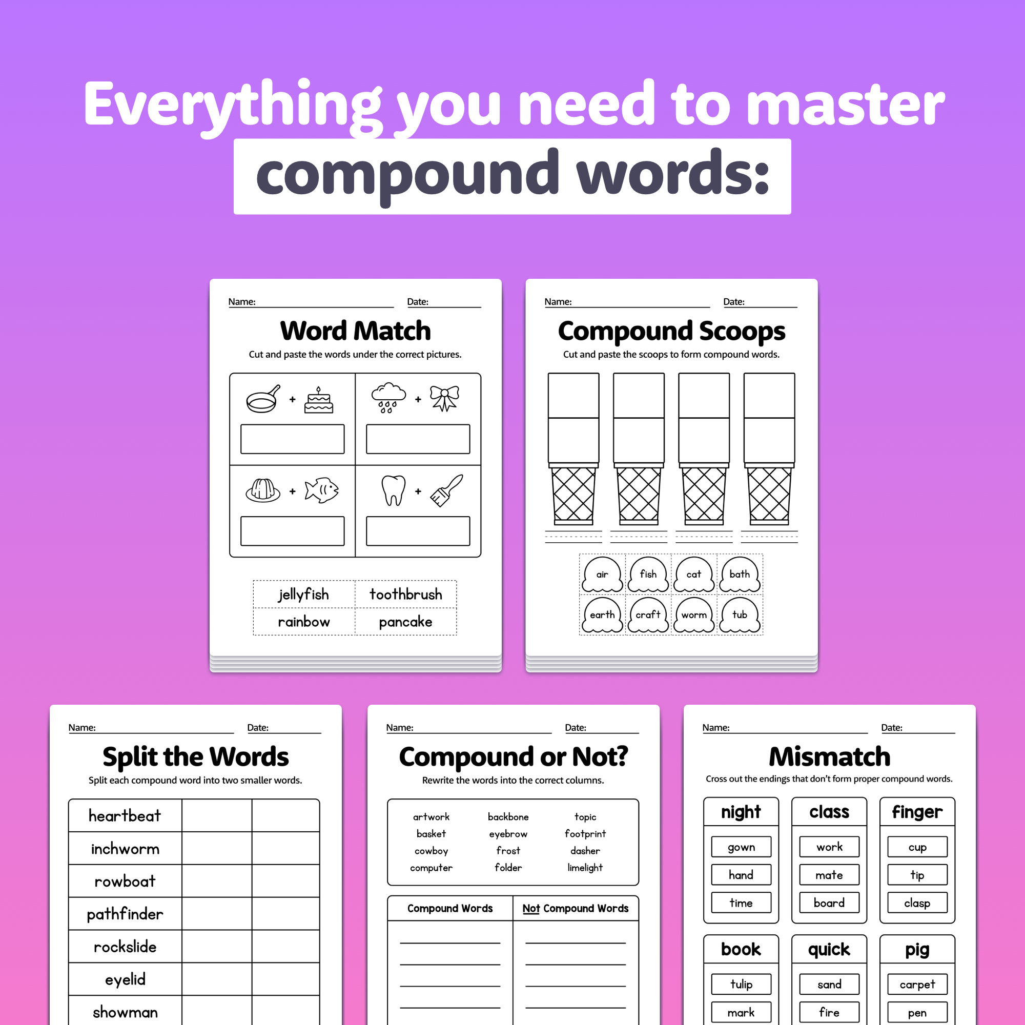 Hoja De Trabajo De Palabras Compuestas De Primer Grado