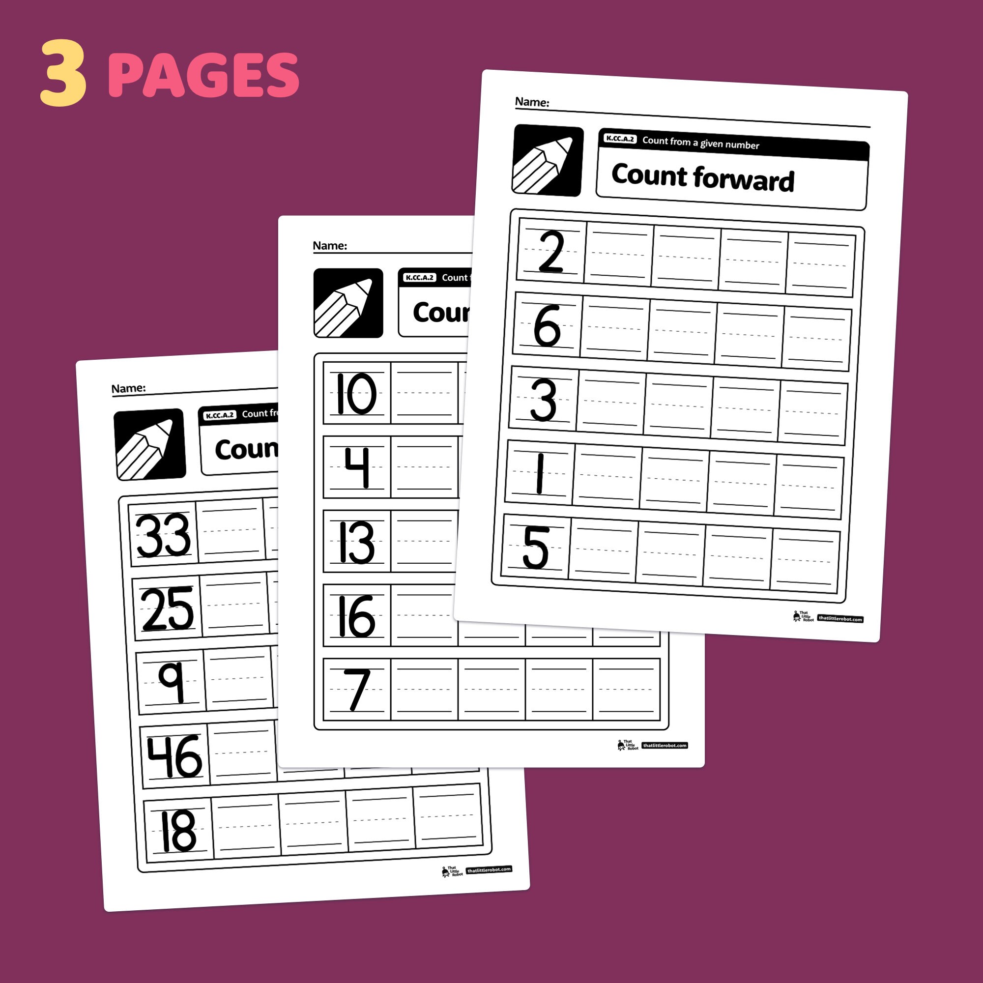 Count on From a Given Number Worksheets | Kindergarten Math Centers ...