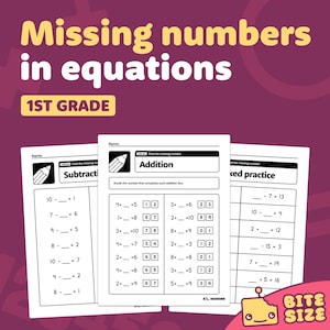 1st Grade Missing Numbers in Equations Worksheets | 1.OA.D.8 No Prep ...
