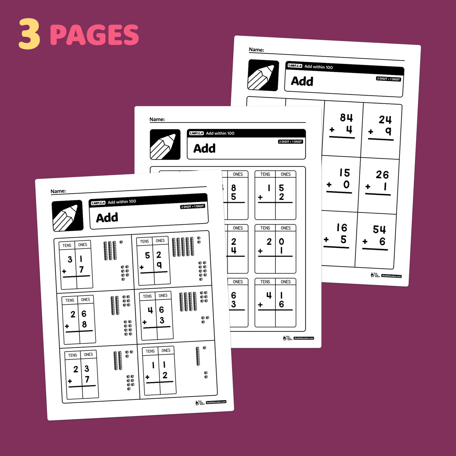 Add Within 100 Worksheets | 1st Grade Math, Place Value, and Two Digit ...