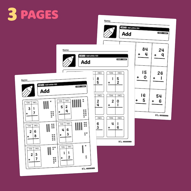 Add Within 100 Worksheets | 1st Grade Math, Place Value, and Two Digit ...