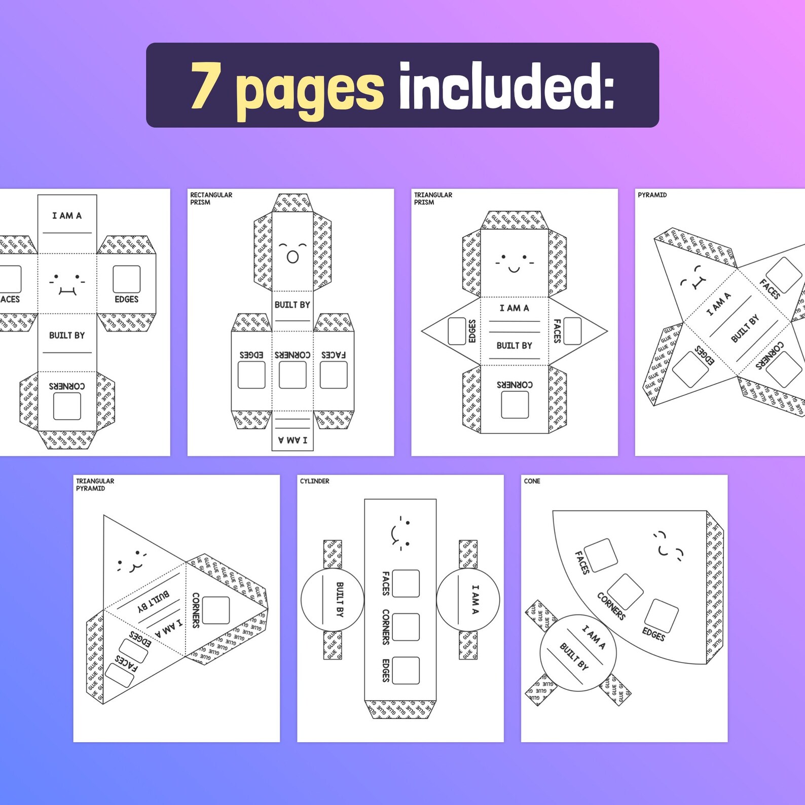 Cute 3D Shape Nets Activity | 4th, 5th, 6th Grade Cutout 3D Shapes ...