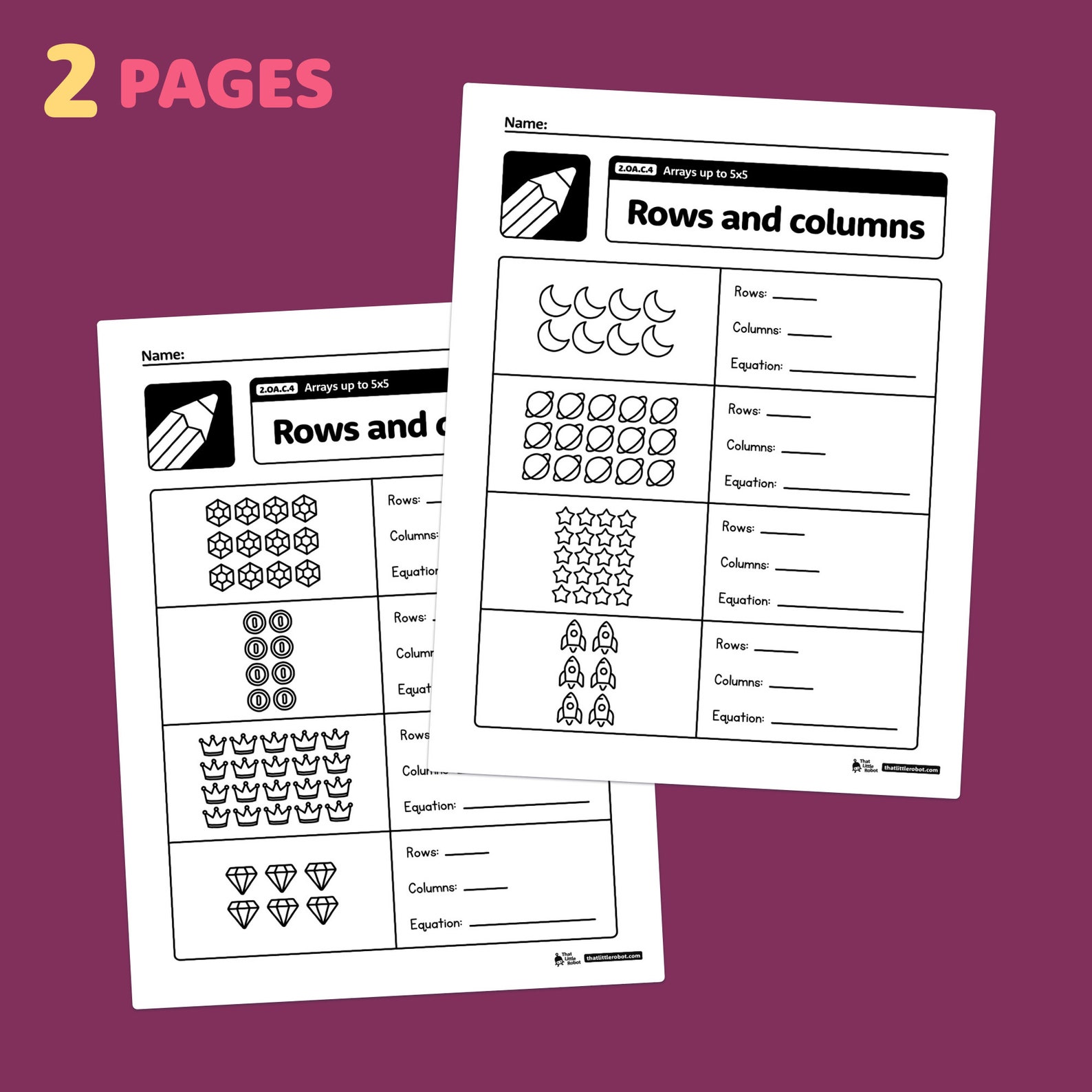 Arrays & Repeated Addition Worksheets 2nd Grade Rows and Columns Math ...