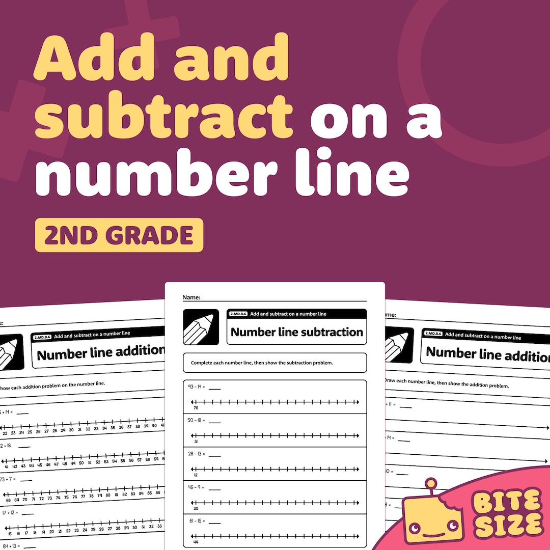 Add & Subtract on a Number Line Worksheets | 2nd Grade Math Centers and ...