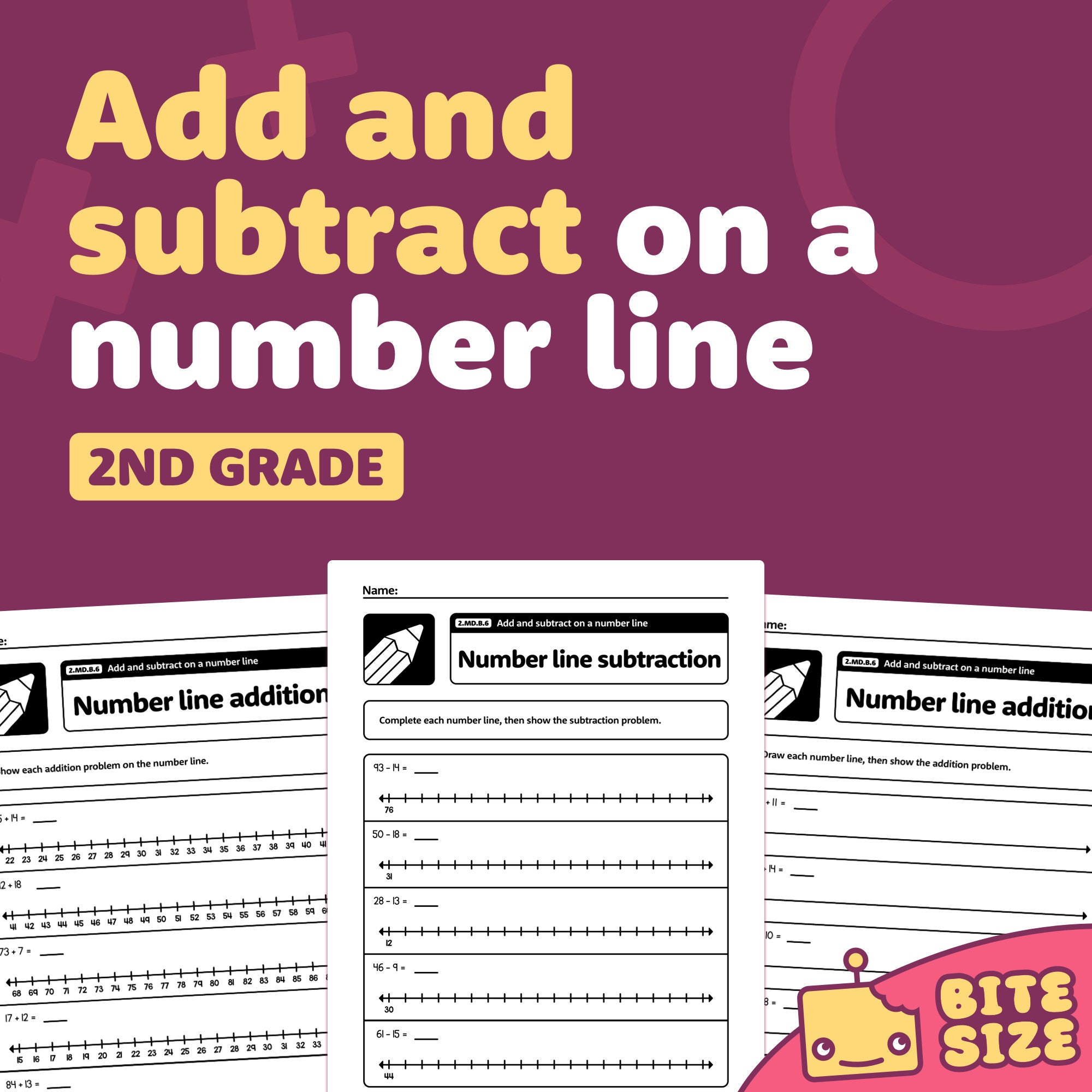 Add & Subtract on a Number Line Worksheets | 2nd Grade Math Centers and ...