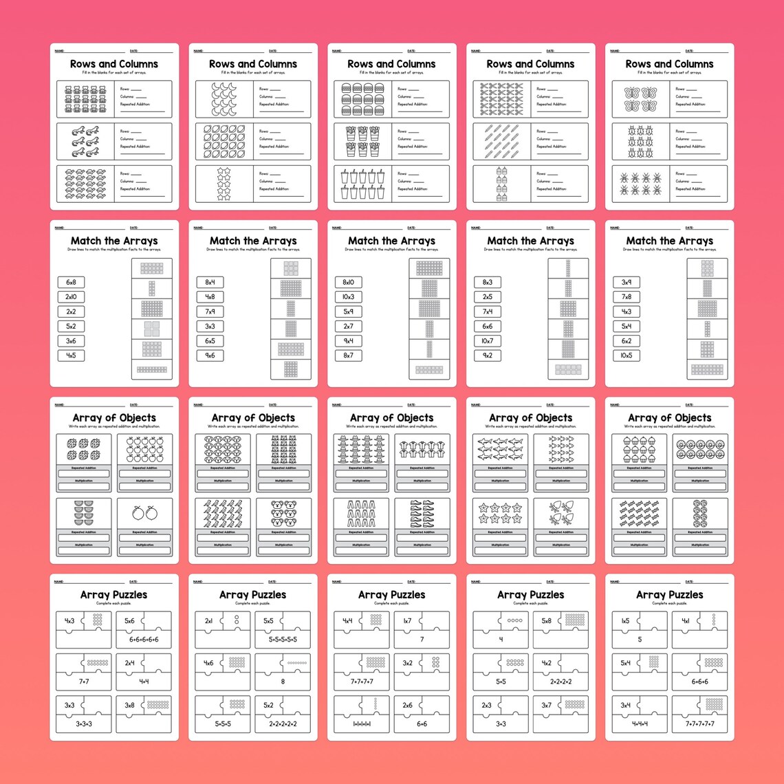 No Prep Arrays Worksheets Multiplication and Repeated Addition ...