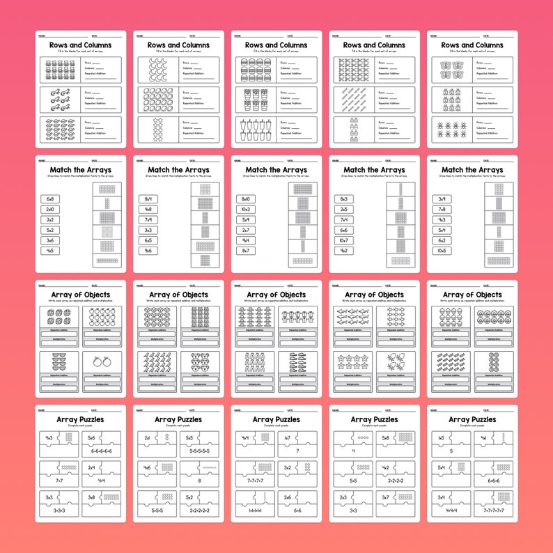 No Prep Arrays Worksheets | Multiplication and Repeated Addition ...