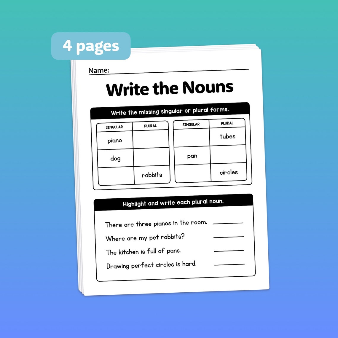 Singular & Plural Nouns Worksheets | Kindergarten, 1st Grade and 2nd ...