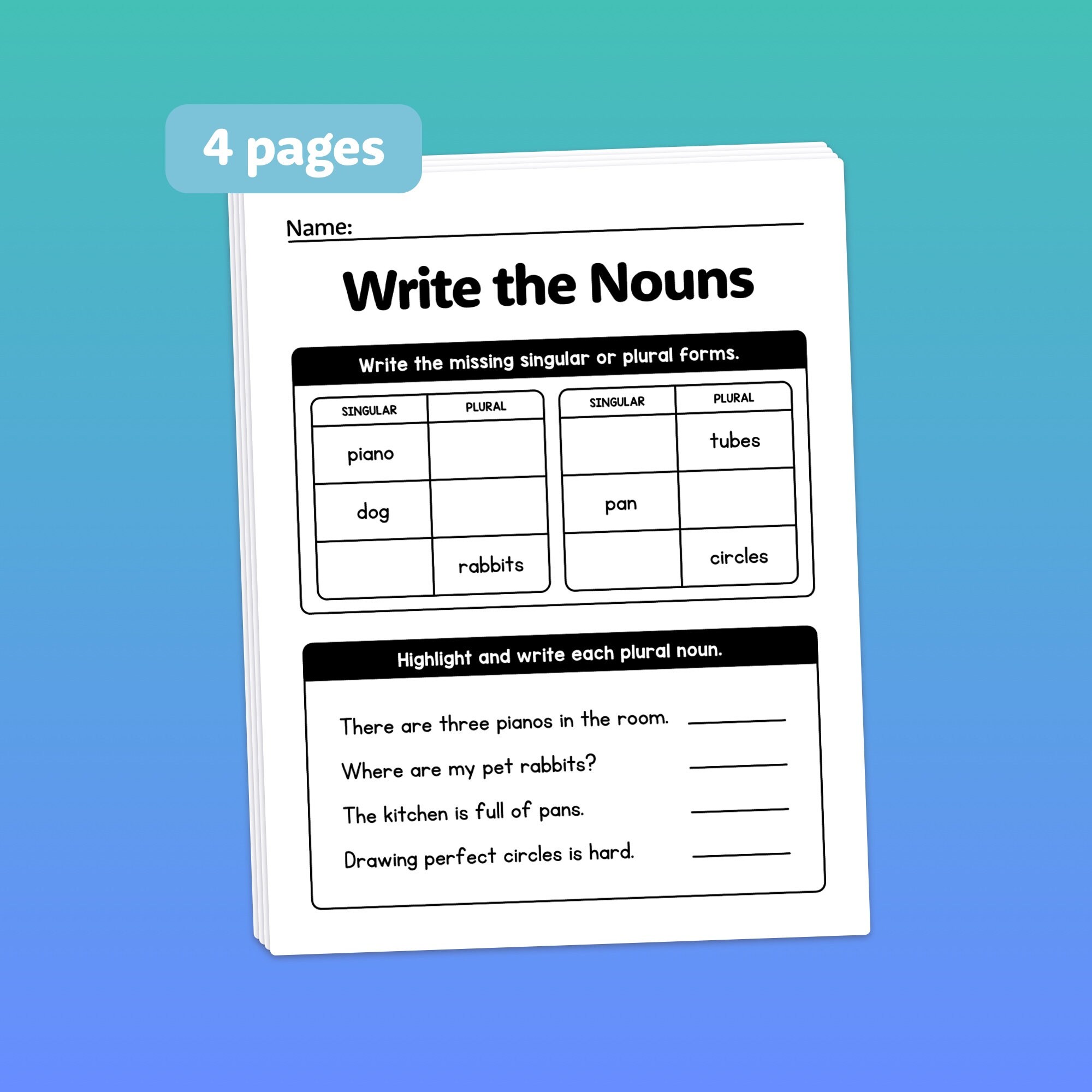 Singular & Plural Nouns Worksheets | Kindergarten, 1st Grade and 2nd ...