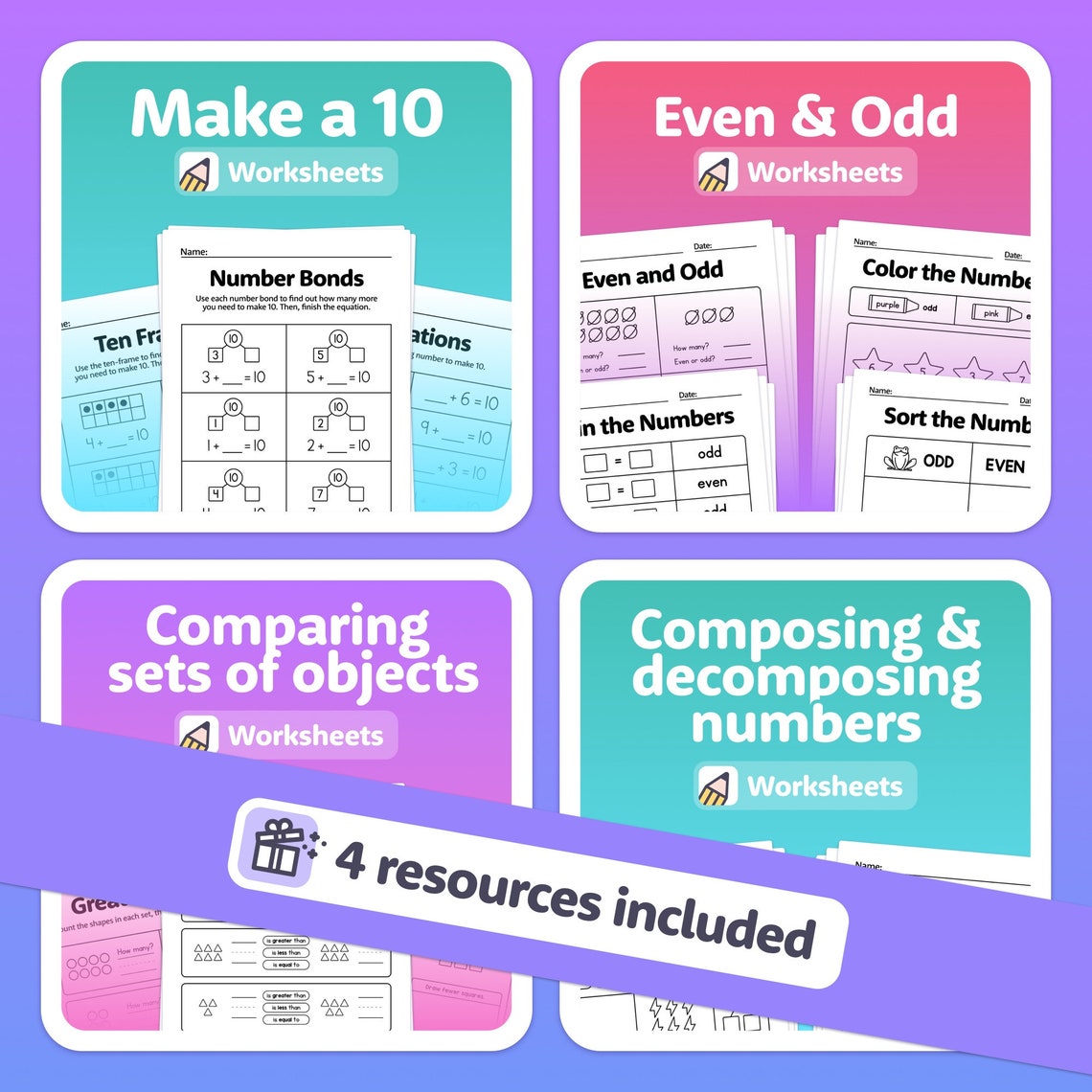 1-10 Number Sense BUNDLE | Kindergarten, 1st Grade, 2nd Grade Prep ...