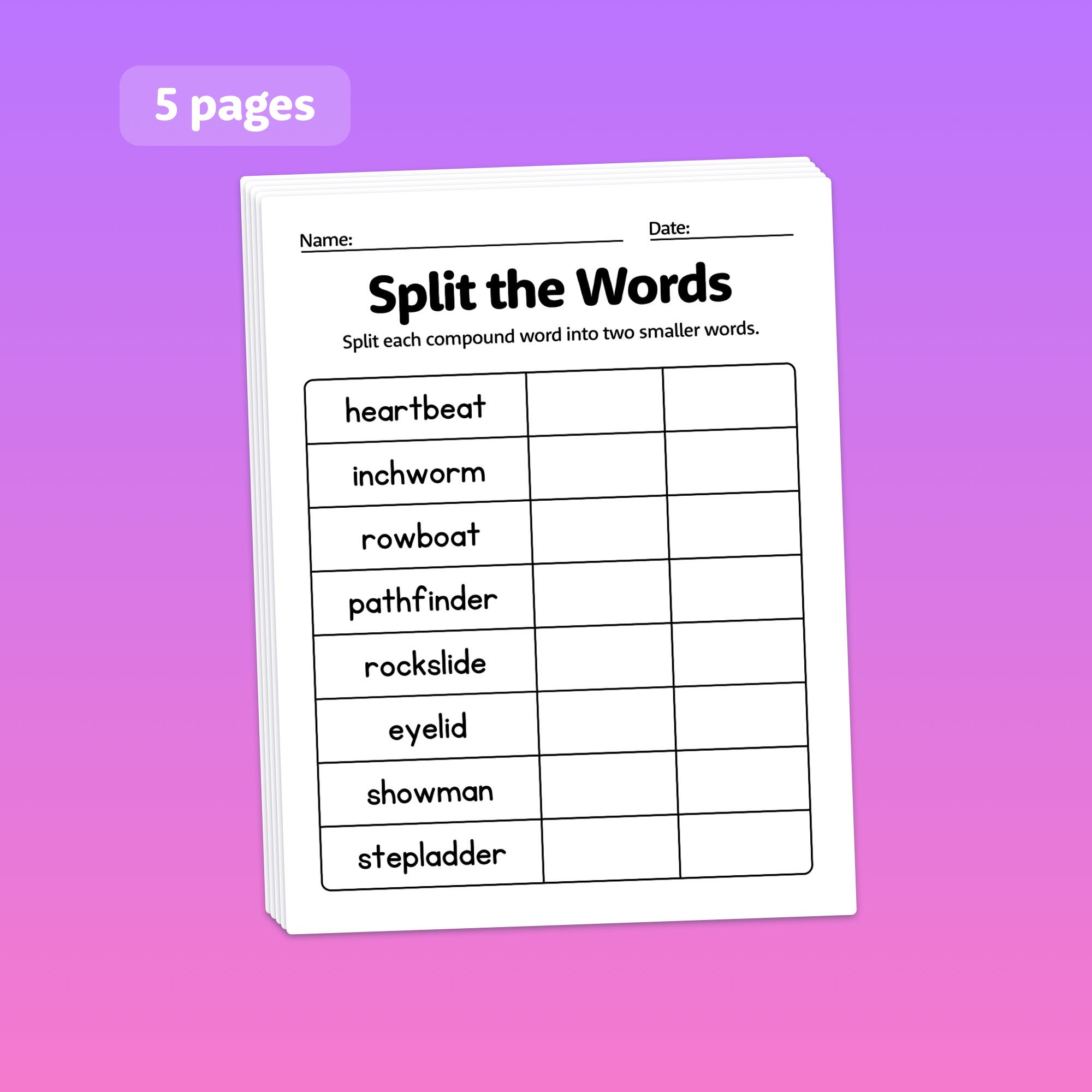 1st & 2nd Grade Compound Words Worksheets Vocabulary and Grammar ...