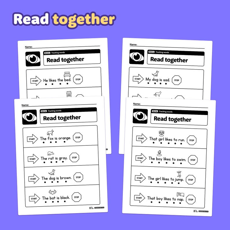 Tracking Words Worksheets | Kindergarten Emergent Reader Activities and ...