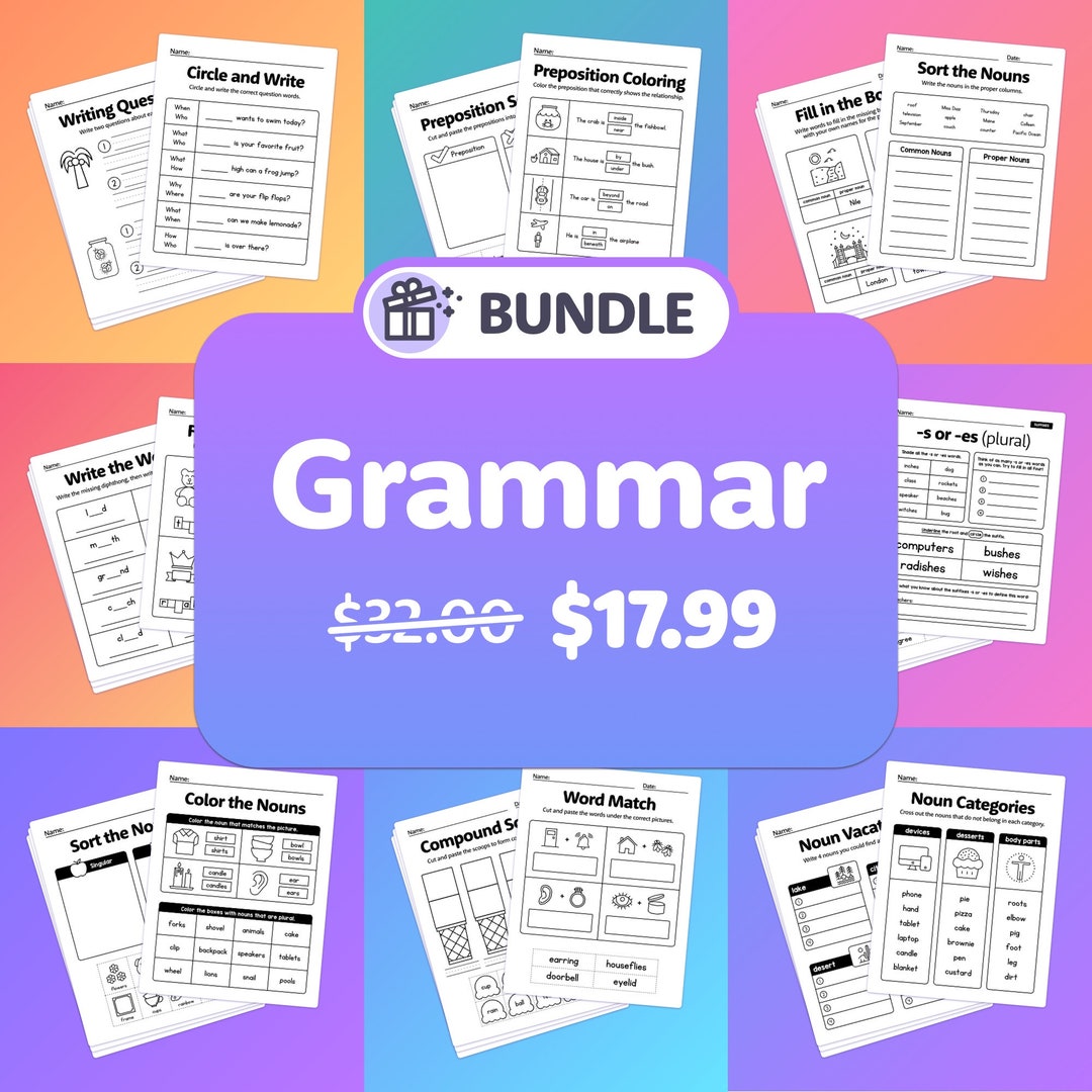 Grammar Bundle | Kindergarten Grammar, 1st Grade Grammar, 2nd Grade ...