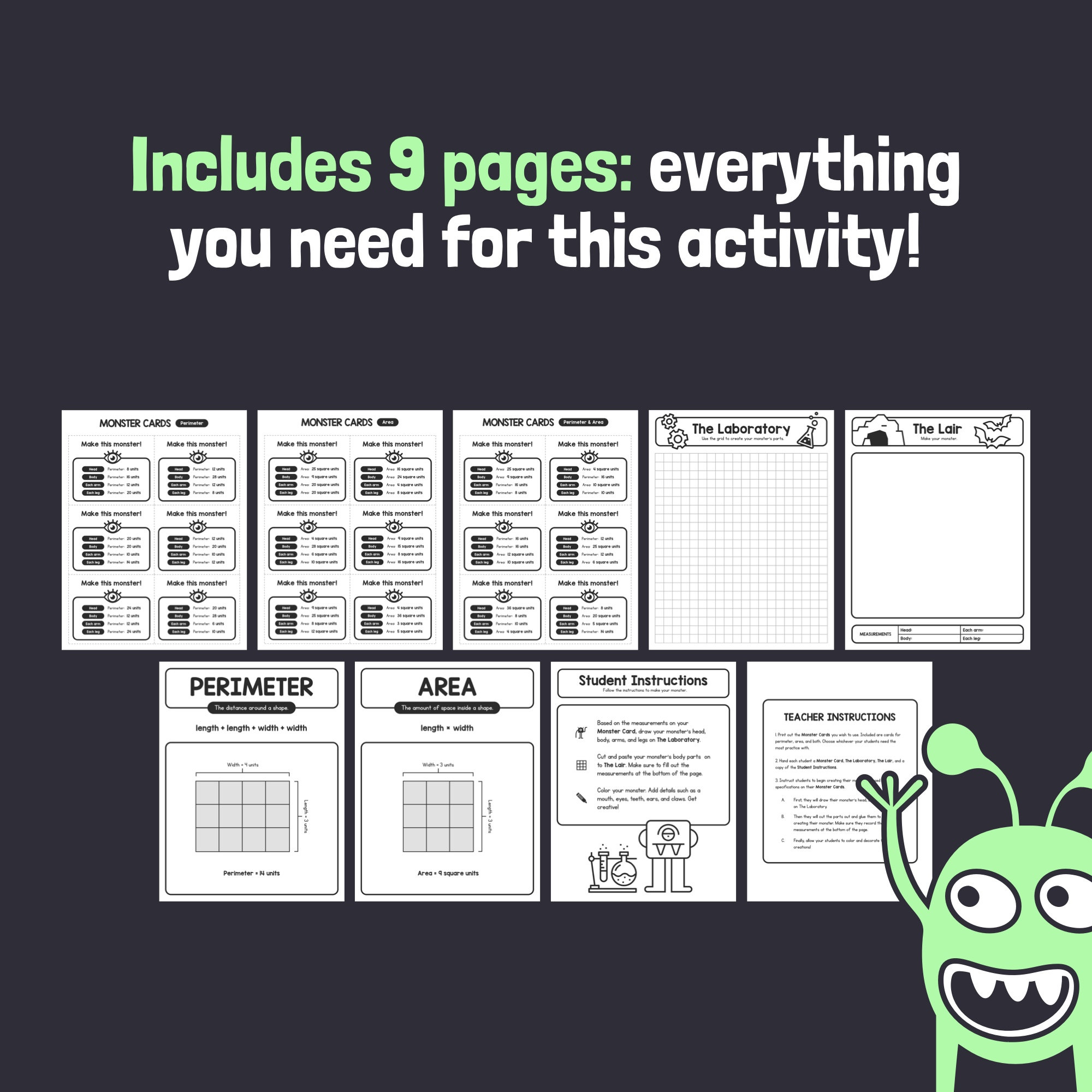 Area & Perimeter Monsters | 3rd, 4th, 5th Grade Halloween Math Center ...