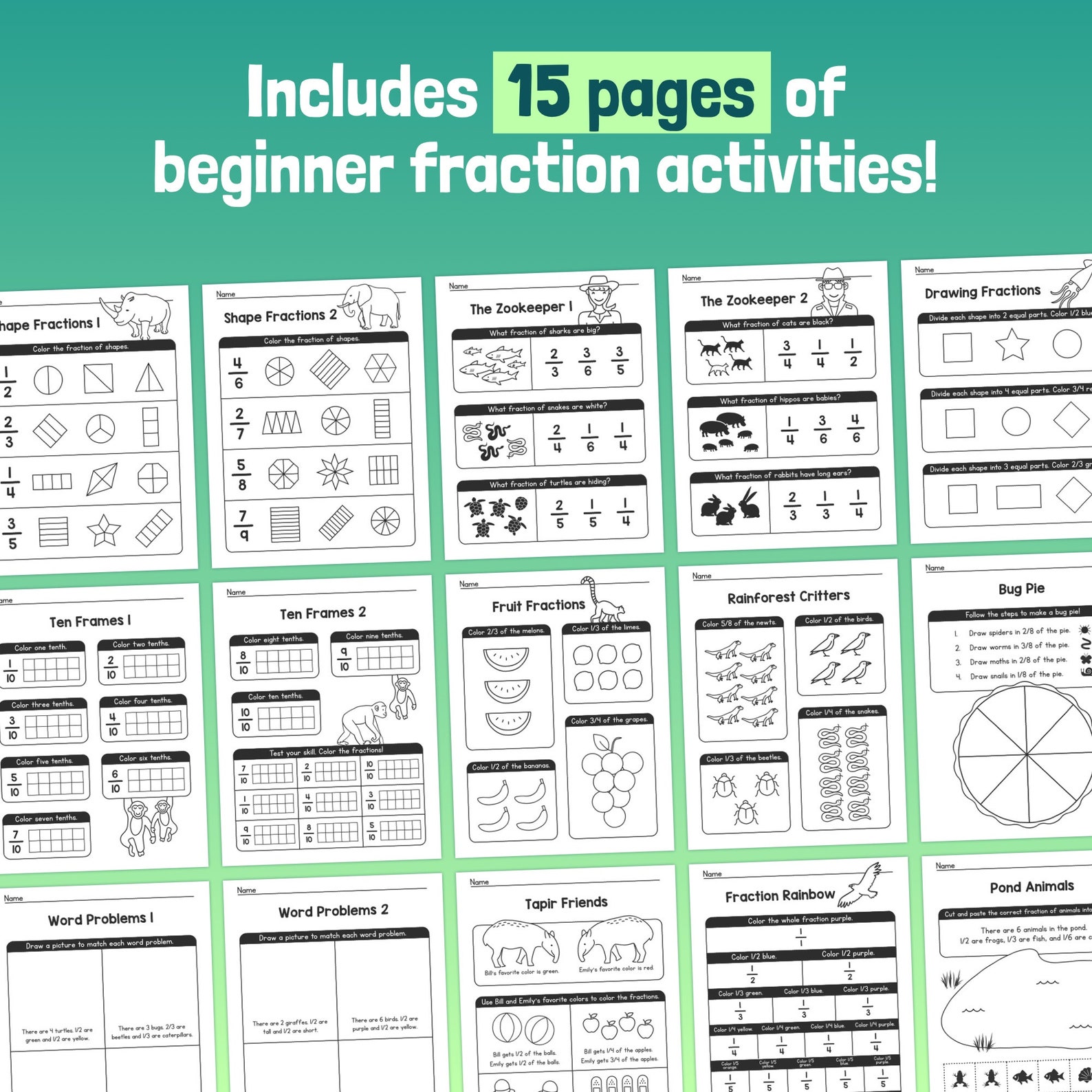 Simple Fractions Worksheets | No Prep Fractions Activities, 1st, 2nd ...