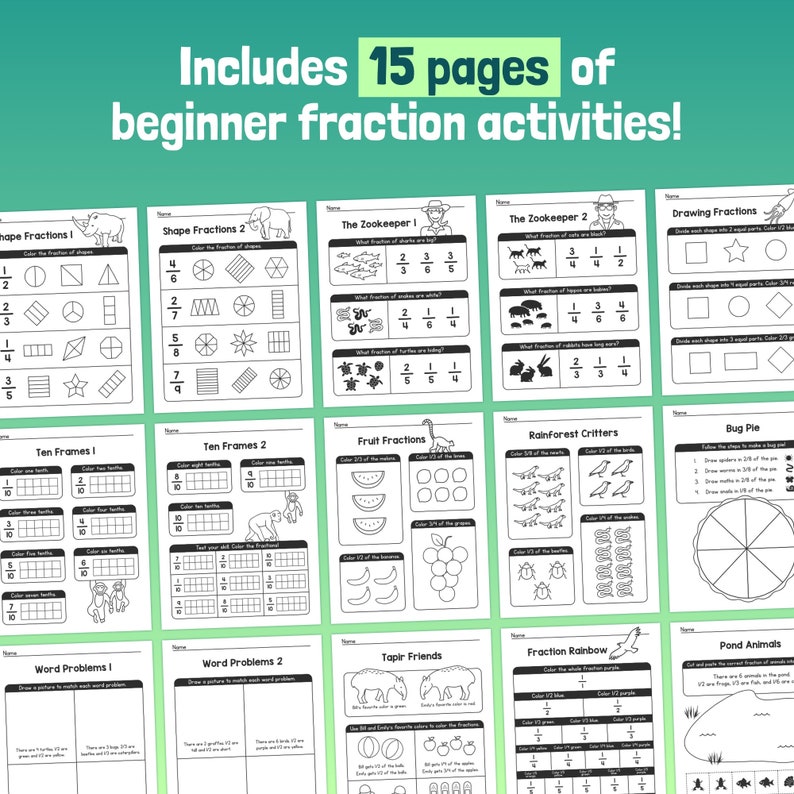Simple Fractions Worksheets | No Prep Fractions Activities, 1st, 2nd ...