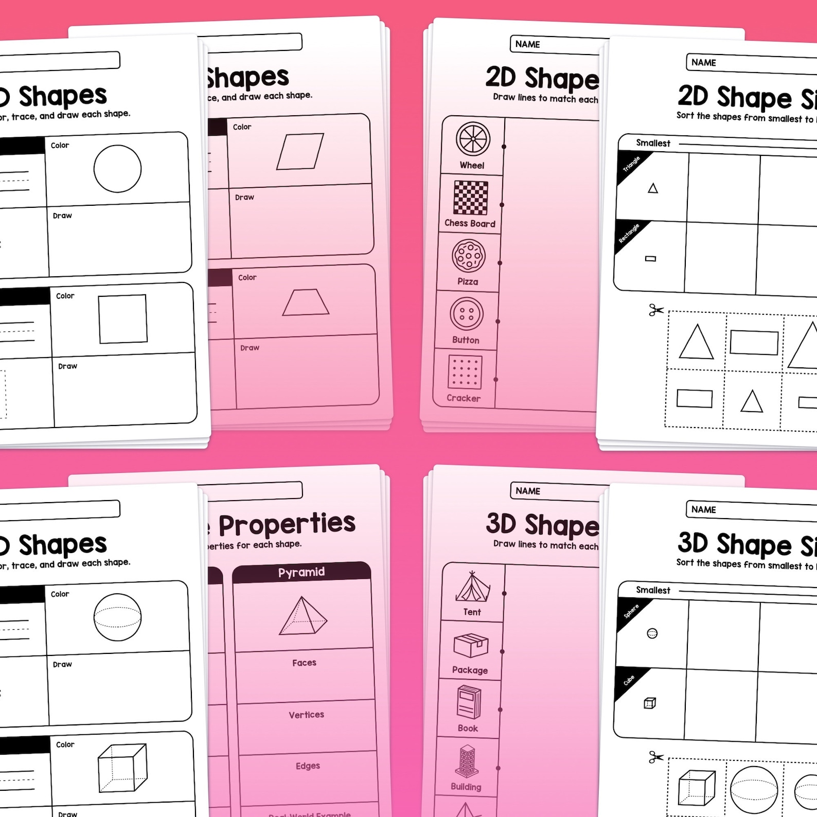No Prep 2D and 3D Shapes Worksheets | Kindergarten, 2nd, 1st Grade Math ...