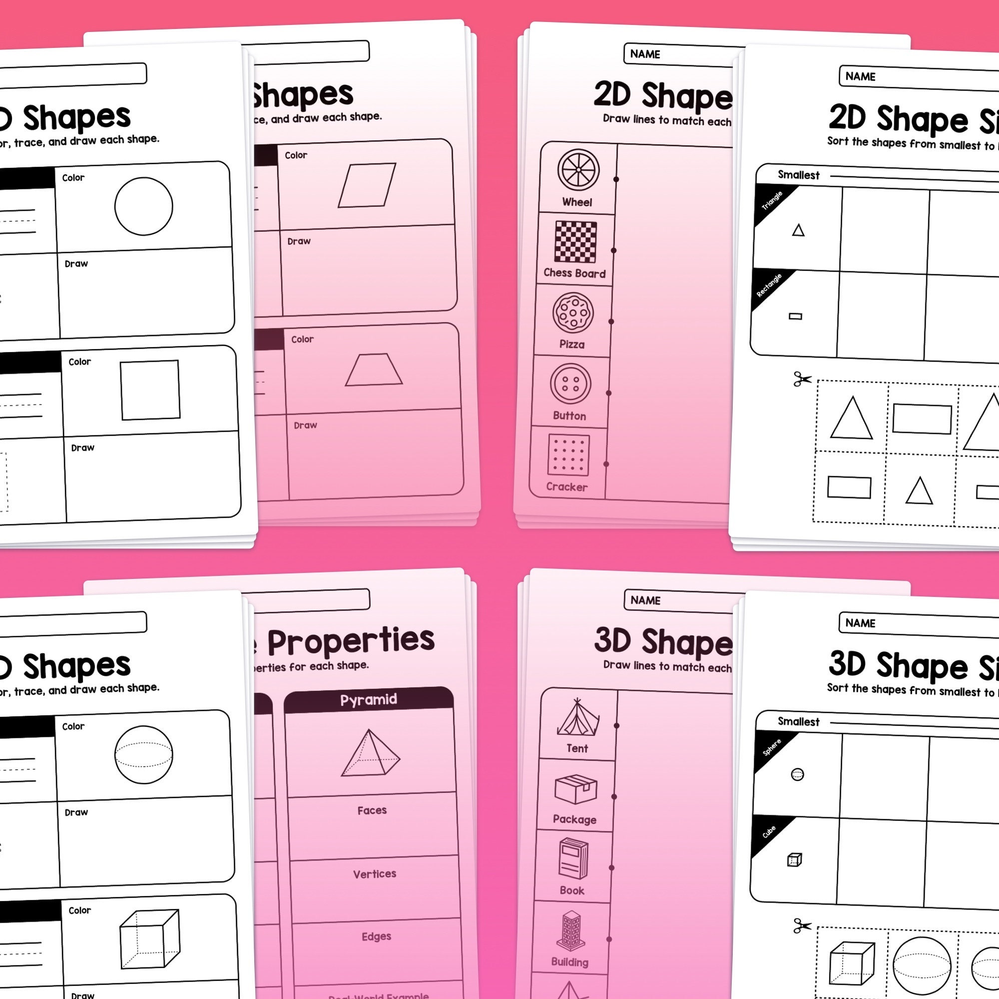 No Prep 2D and 3D Shapes Worksheets | Kindergarten, 2nd, 1st Grade Math ...