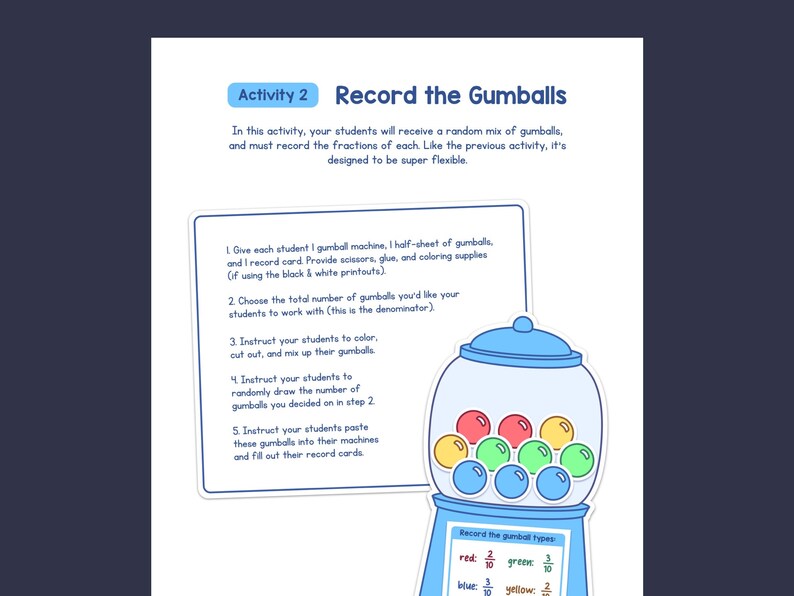 Gumball Fractions Activity Fractions Craft 2nd & 3rd Grade Math ...