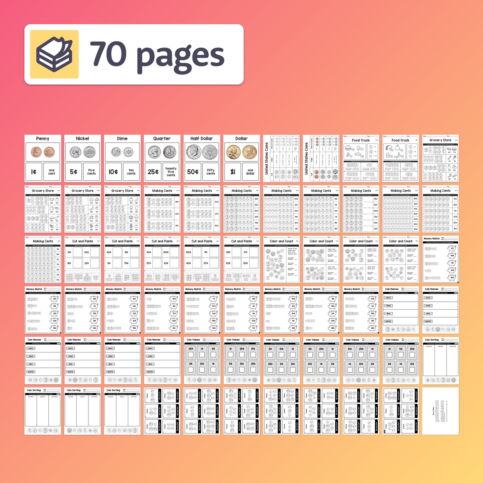 No Prep Money Math Unit | Kindergarten, 1st, 2nd Grade US Coin ...