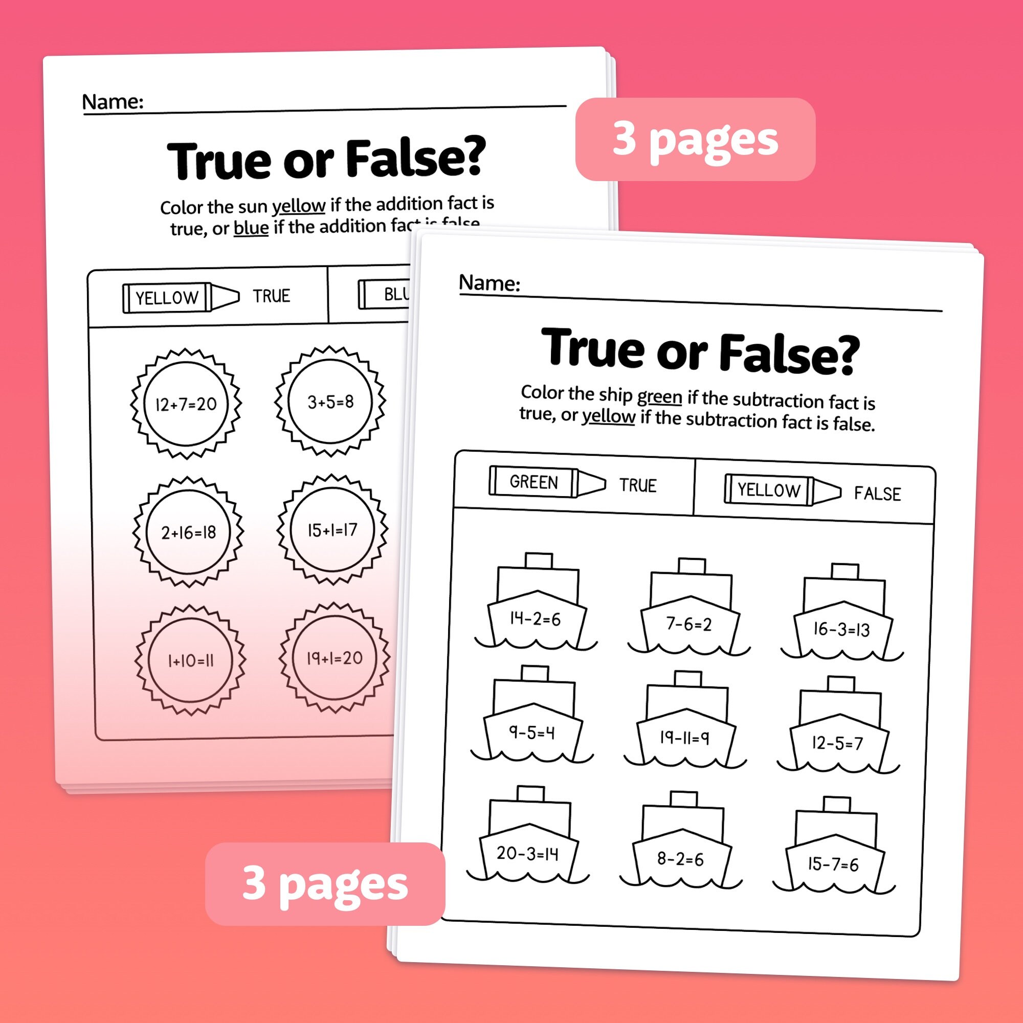 Summer Addition & Subtraction Within 20 Worksheets | Fun 1st Grade ...