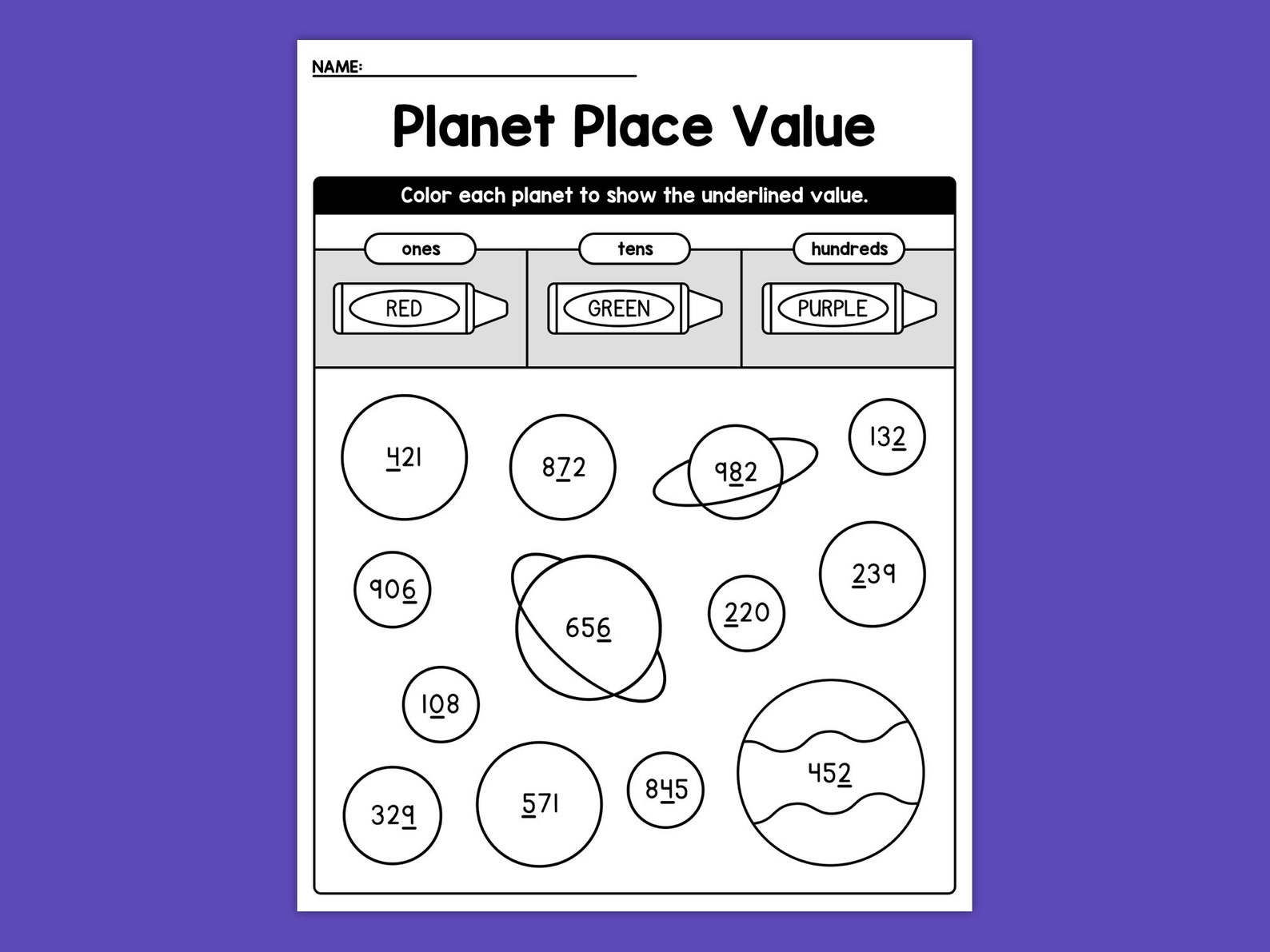 Place Value Worksheets | Space Place Value Activities — Hundreds, Tens ...