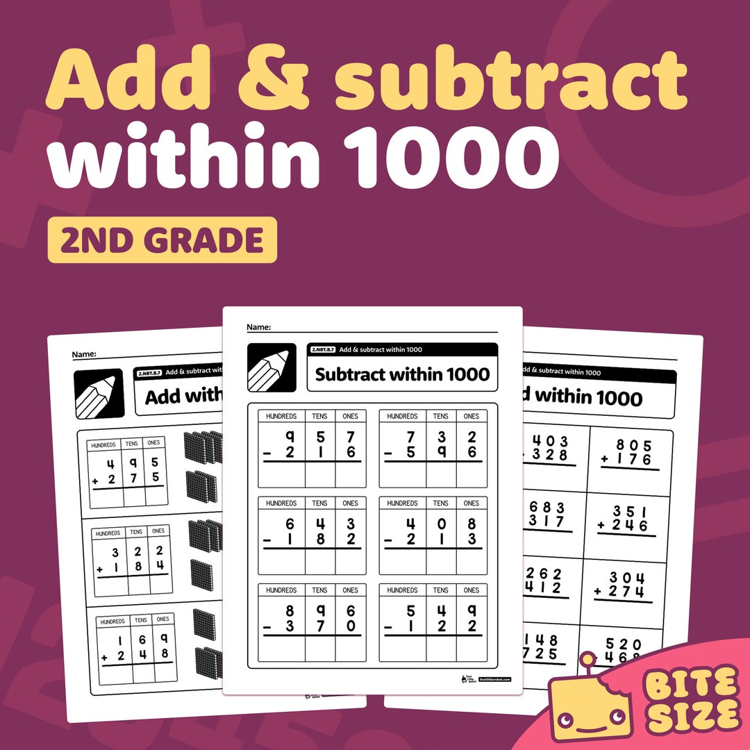 Add & Subtract Within 1000 Worksheets | 2nd Grade Math Addition ...