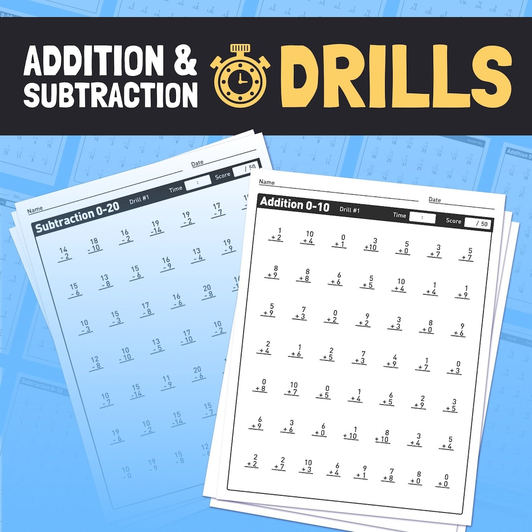 Addition & Subtraction Worksheet Drills – Kinder, 1st, 2nd Grade ...