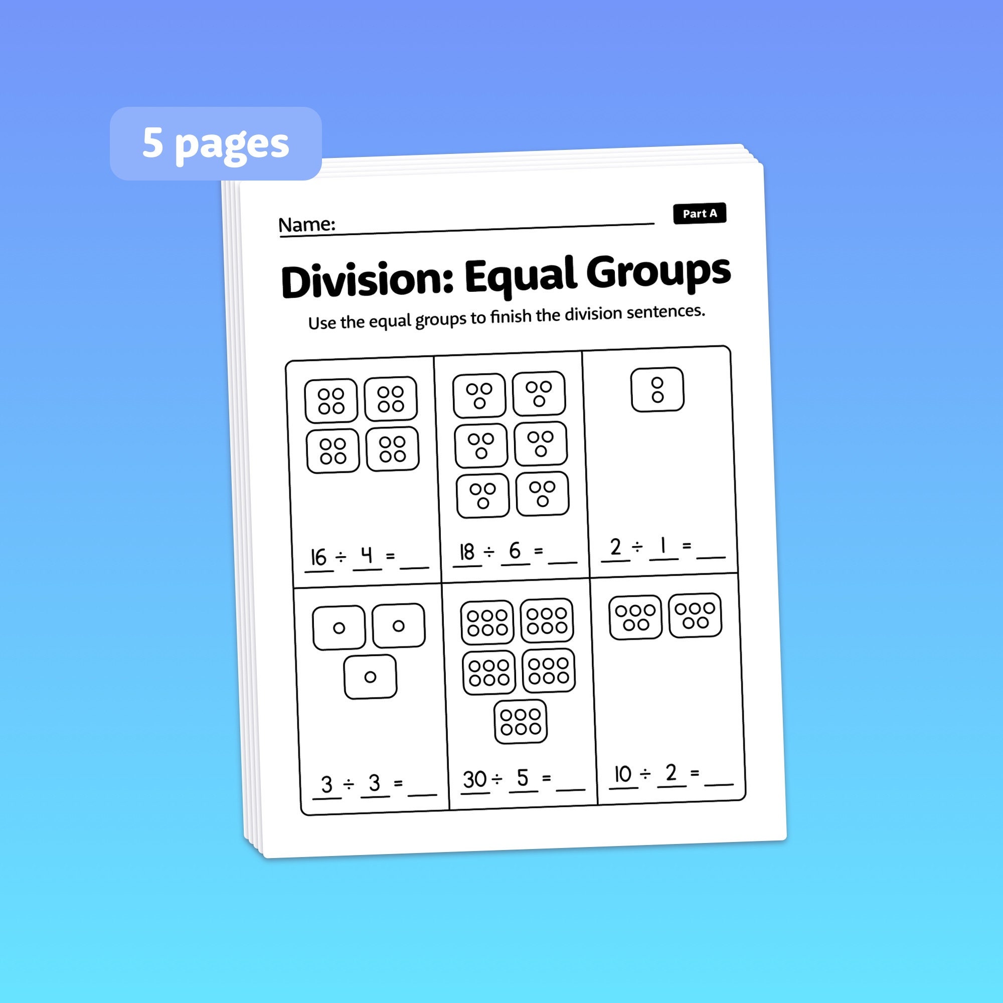 Equal Groups Division Worksheets| 2nd, 4th, 3rd Grade Division Practice ...