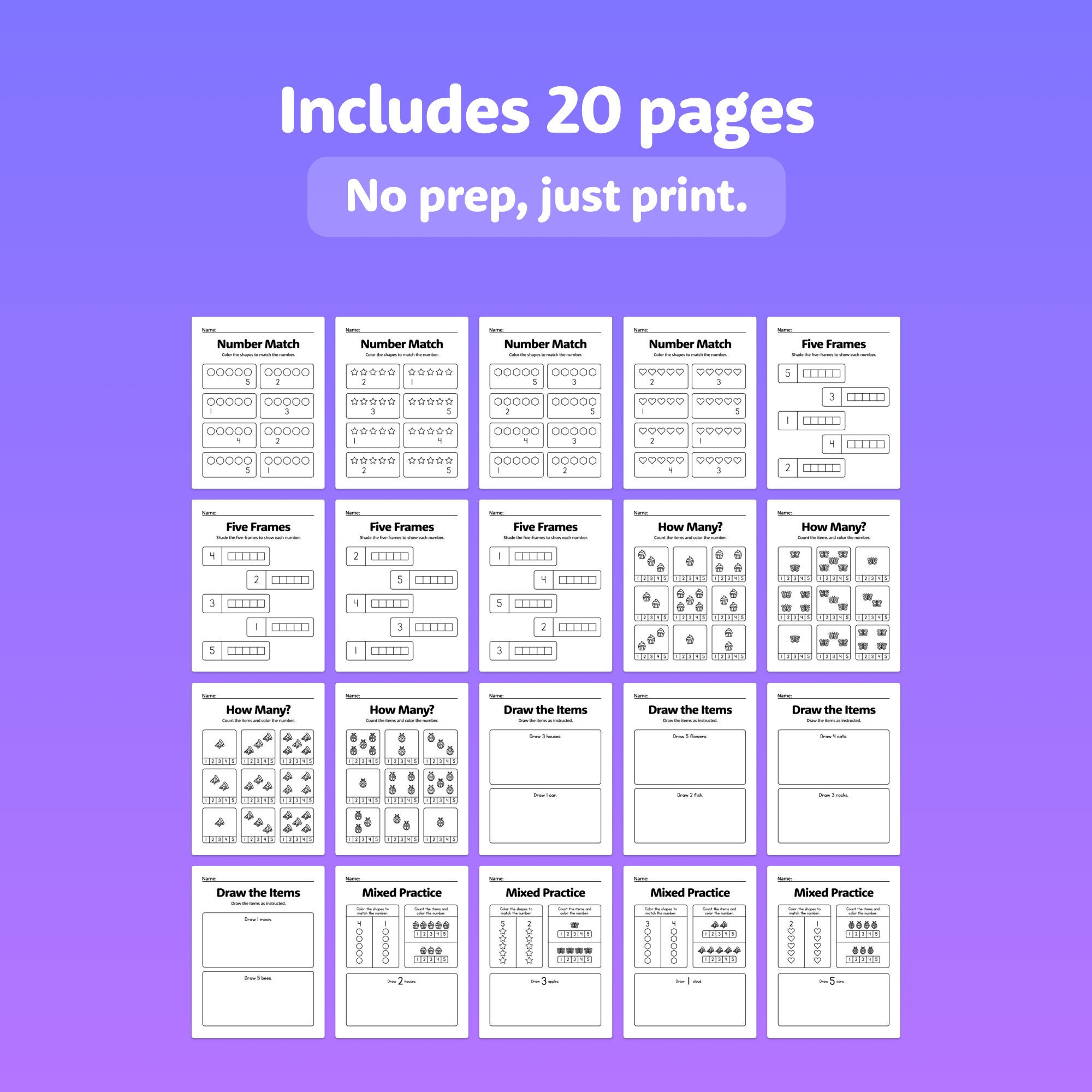 Counting Sets to 5 | Kindergarten Counting & Cardinality Worksheets ...