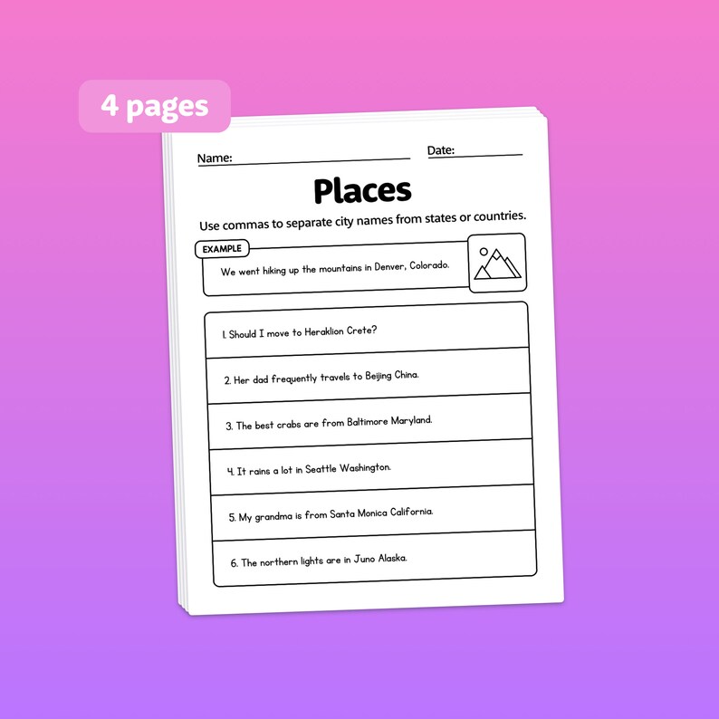 Commas Worksheets | 2nd, 3rd, & 4th Grade Comma Activities, ELA Grammar ...