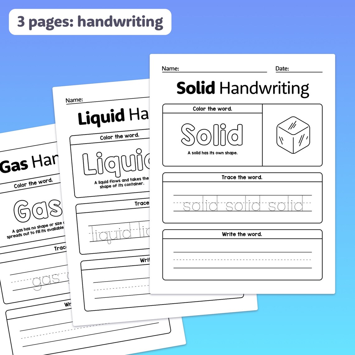 States of Matter Worksheets, States of Matter Anchor Charts: Solid ...