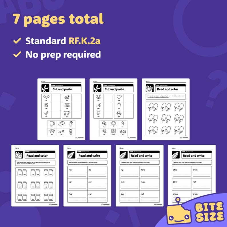 Rhyming Words Worksheets | Kindergarten Rhyme Activities & Phonics ...