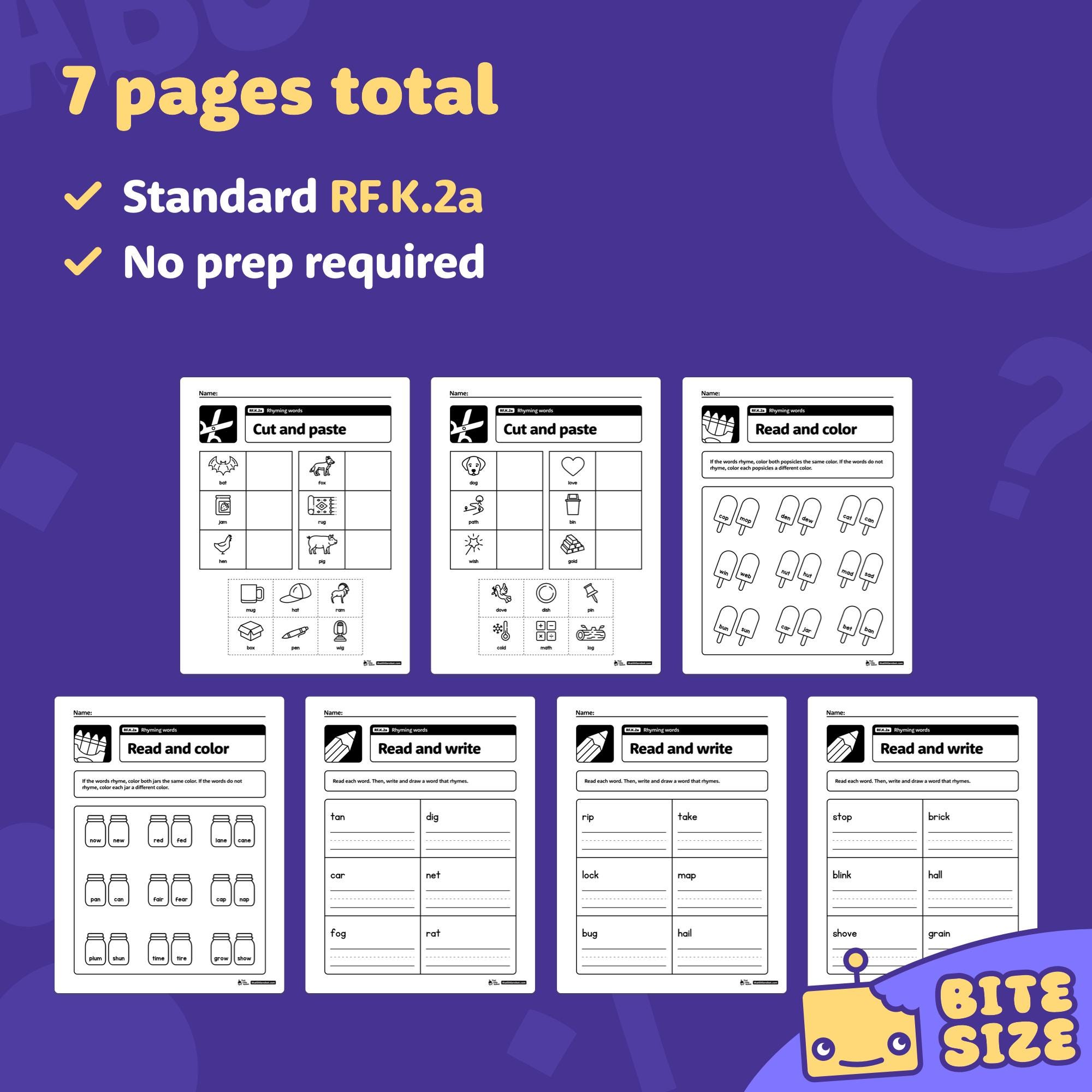Rhyming Words Worksheets | Kindergarten Rhyme Activities & Phonics ...