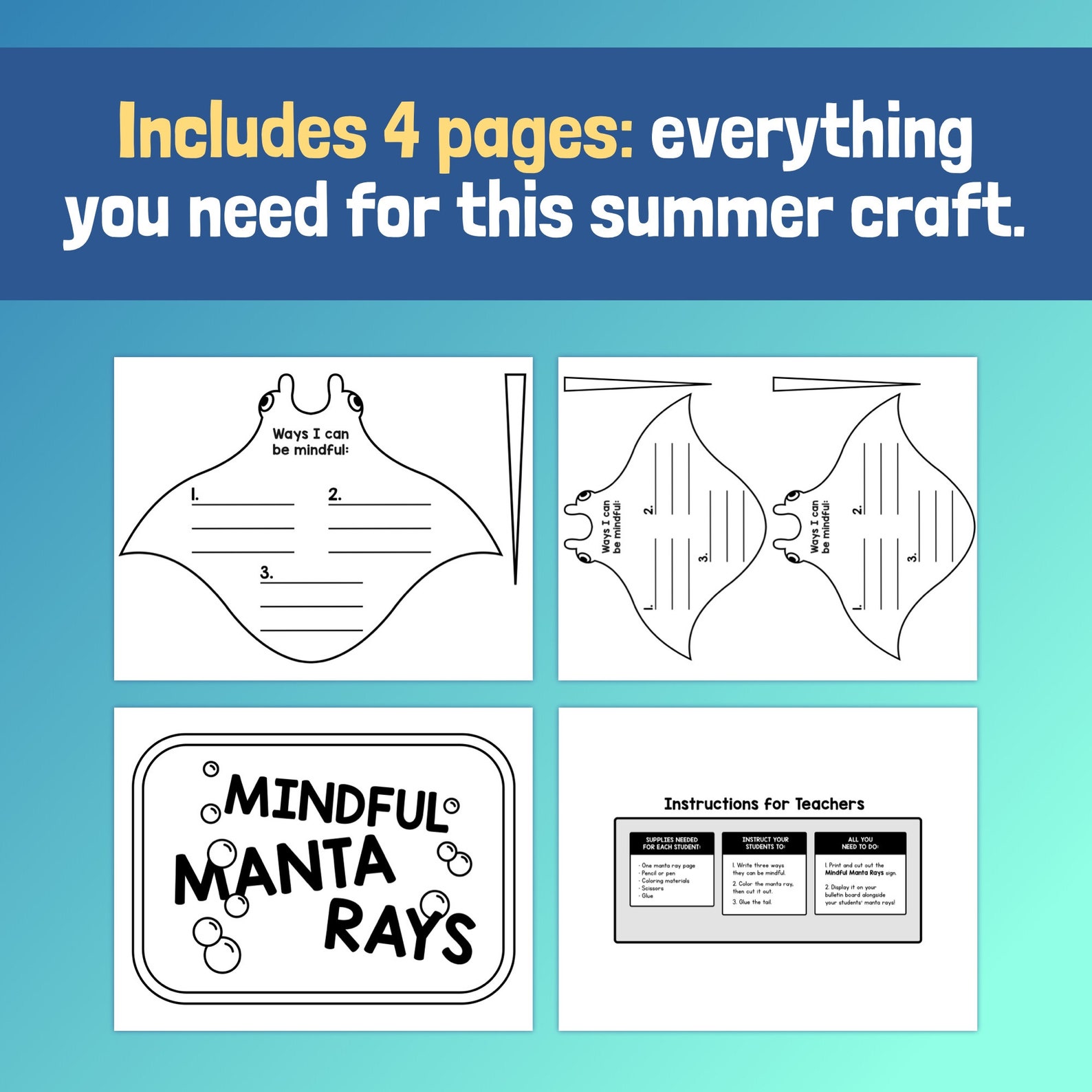 Summer Bulletin Board Mindfulness Craft | 1st, 2nd, 3rd, 4th Grade ...