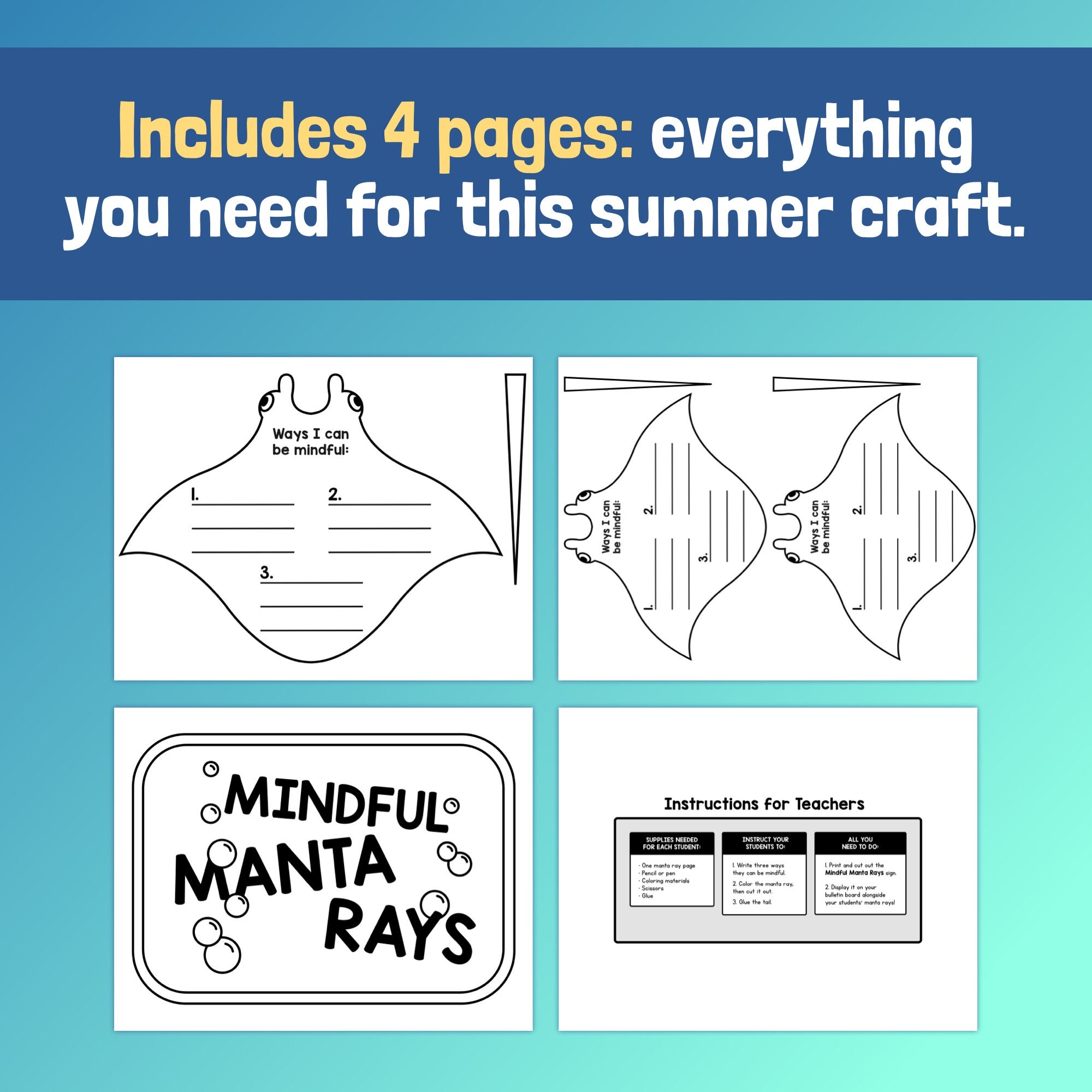 Summer Bulletin Board Mindfulness Craft | 1st, 2nd, 3rd, 4th Grade ...