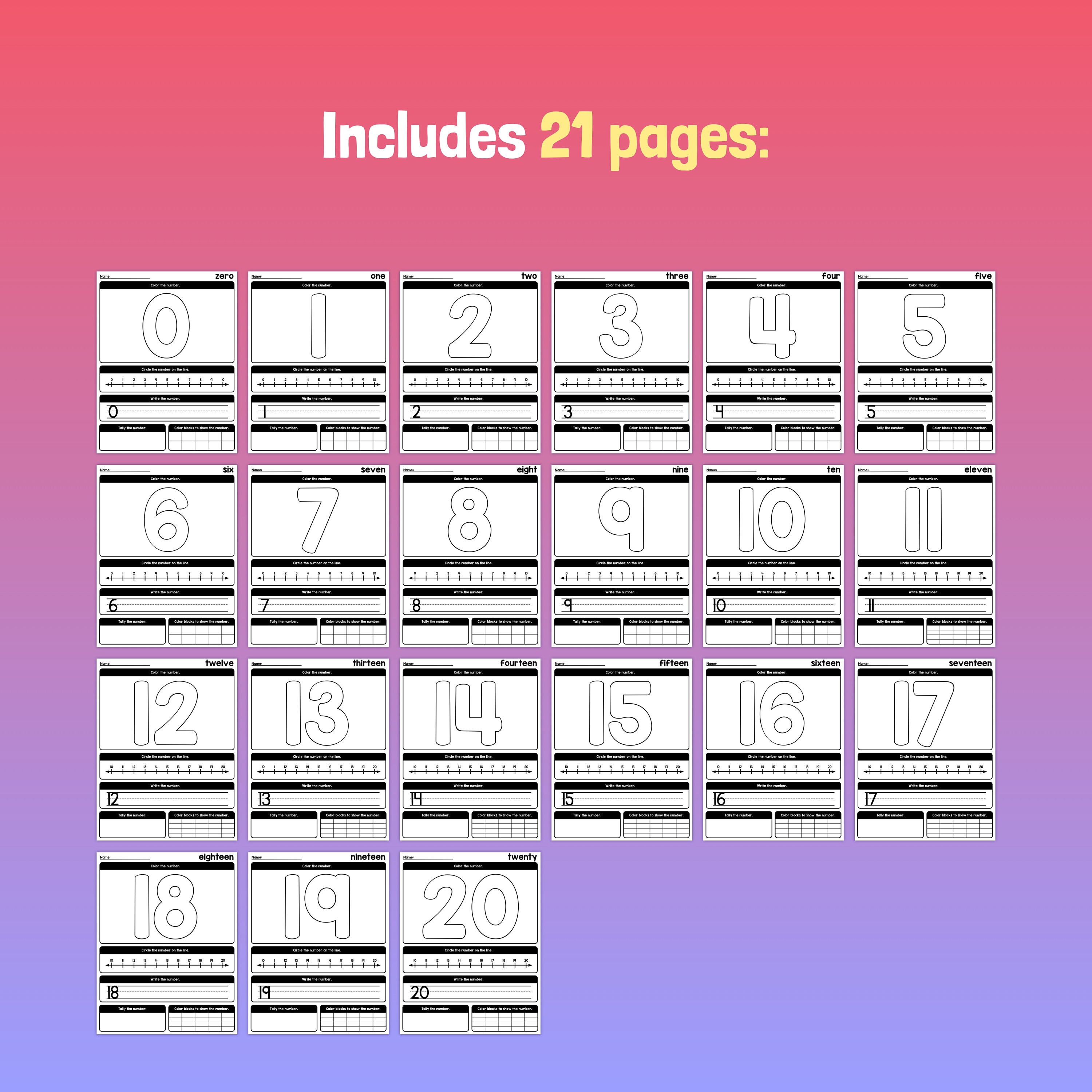 0-20 Number Recognition Worksheets Kindergarten Number Sense Activities ...
