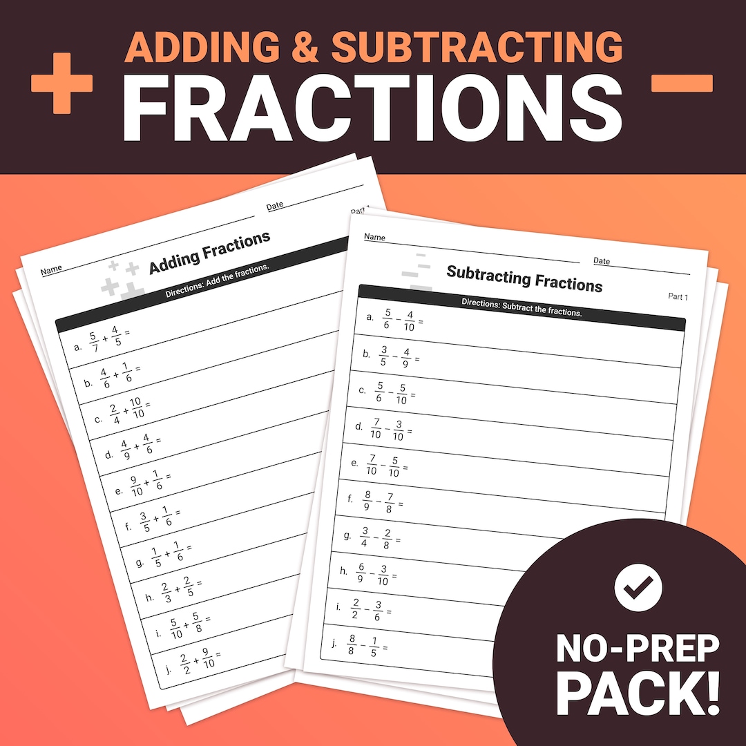 Adding & Subtracting Fractions Worksheets | Fraction Assessments — 4th ...