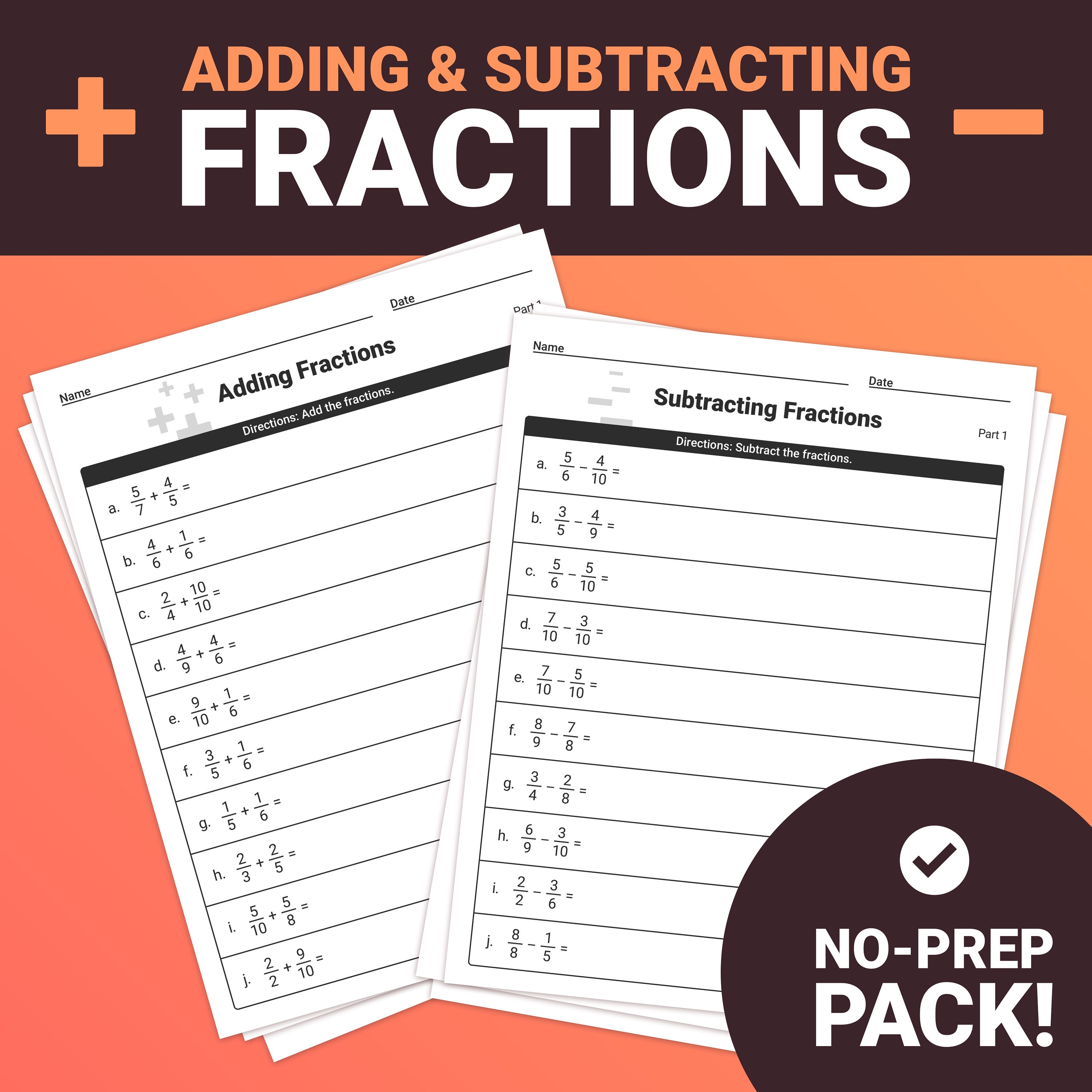 Adding Fractions Worksheets