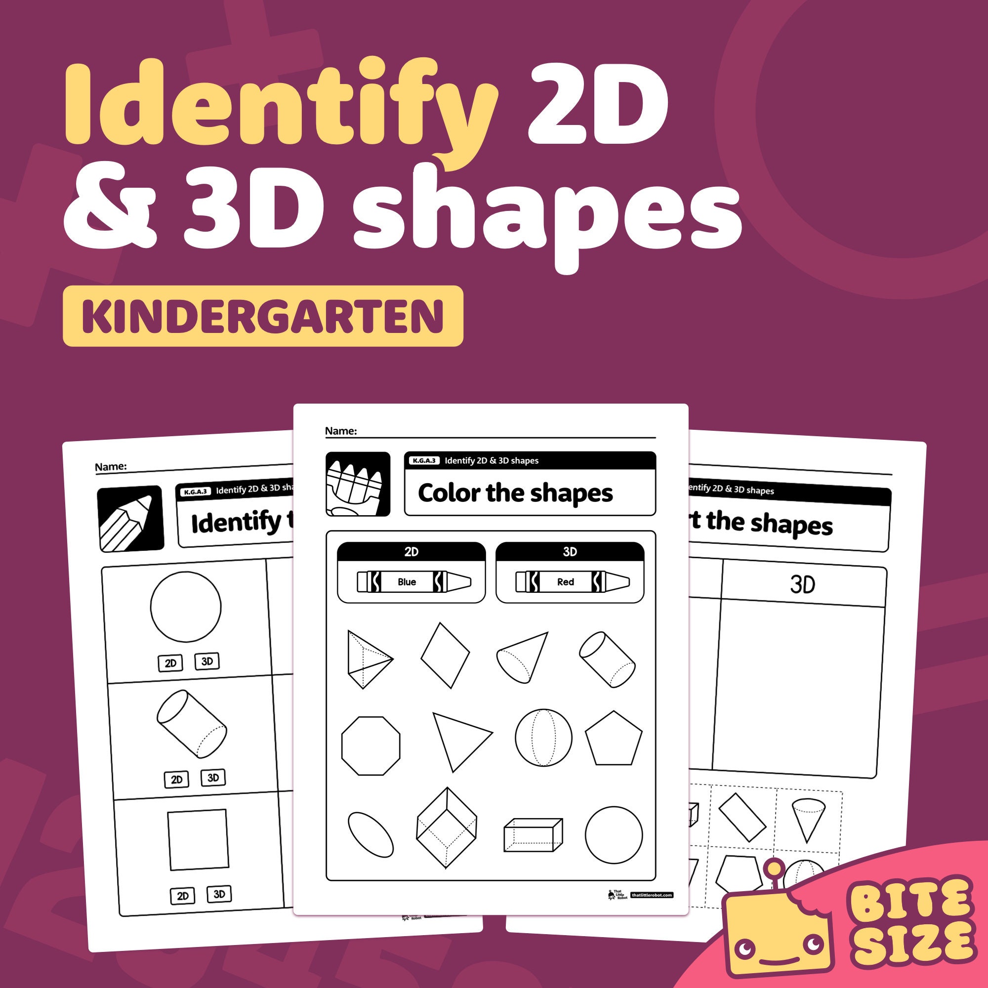 Identify 2d & 3d Shapes Worksheets | Kindergarten Geometry Activities ...