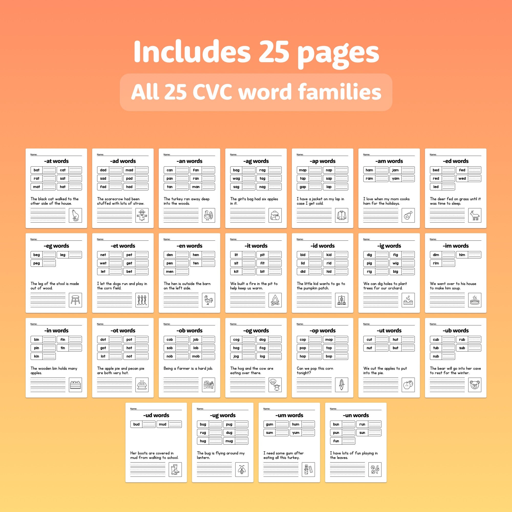 Autumn CVC Words Worksheets | Kindergarten & 1st Grade CVC Words ...