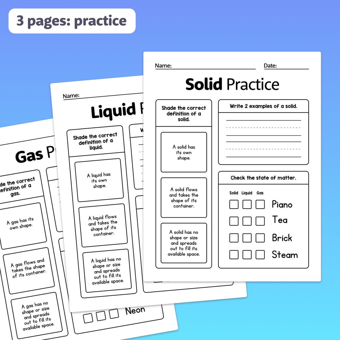 States of Matter Worksheets, States of Matter Anchor Charts: Solid ...