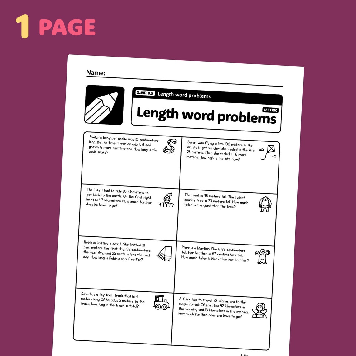 Length Word Problems Worksheets | 2nd Grade Math Centers and ...
