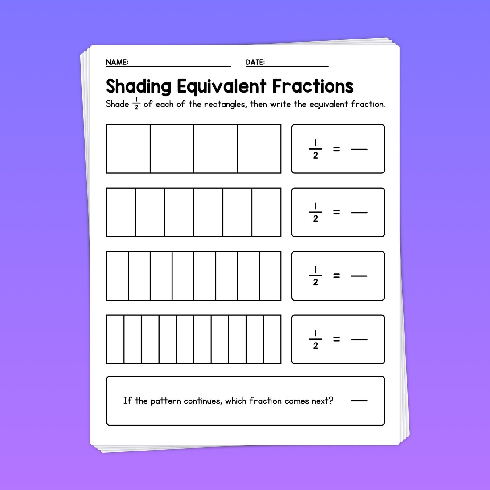 No Prep Equivalent Fractions Worksheets | Fraction Activities — 3rd ...