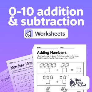 No Prep Kindergarten Addition & Subtraction Worksheets (up to 10 ...