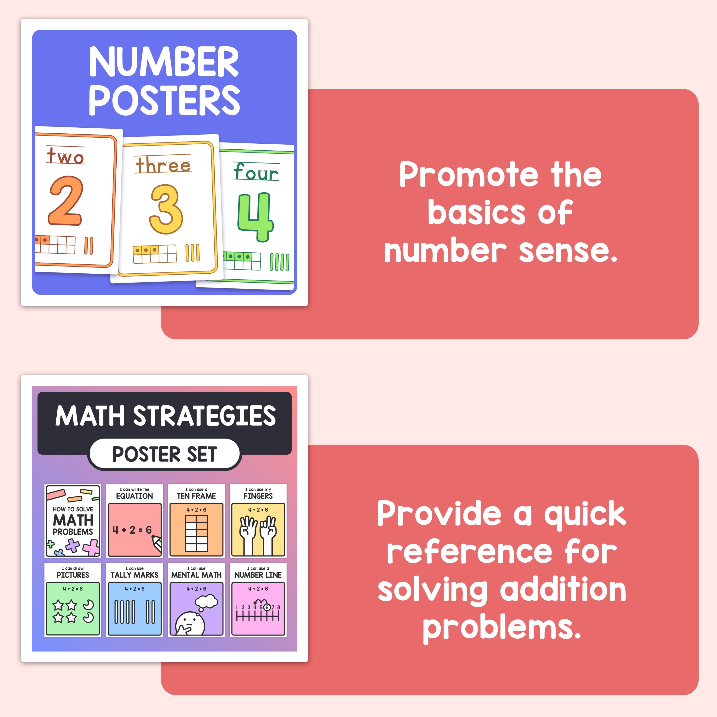 Math Posters Math Bundle | Kindergarten, 1st, 2nd, 3rd, 4th Grade Math ...